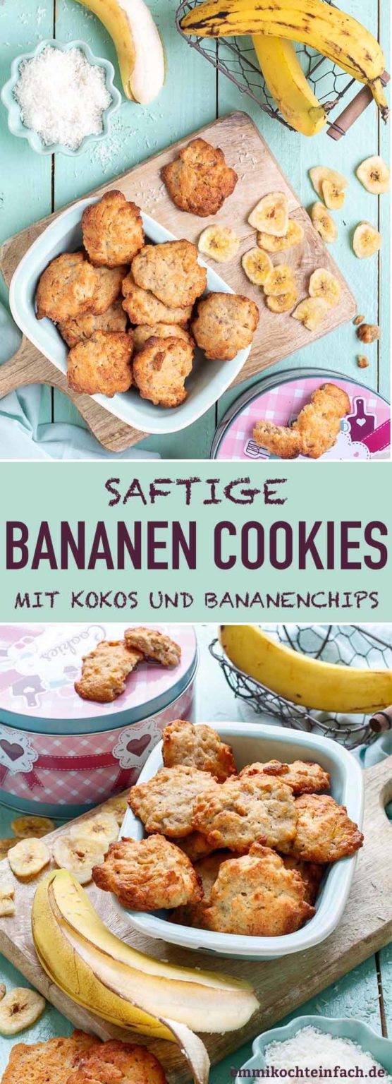 Saftige Bananen Cookies mit Bananenchips - emmikochteinfach